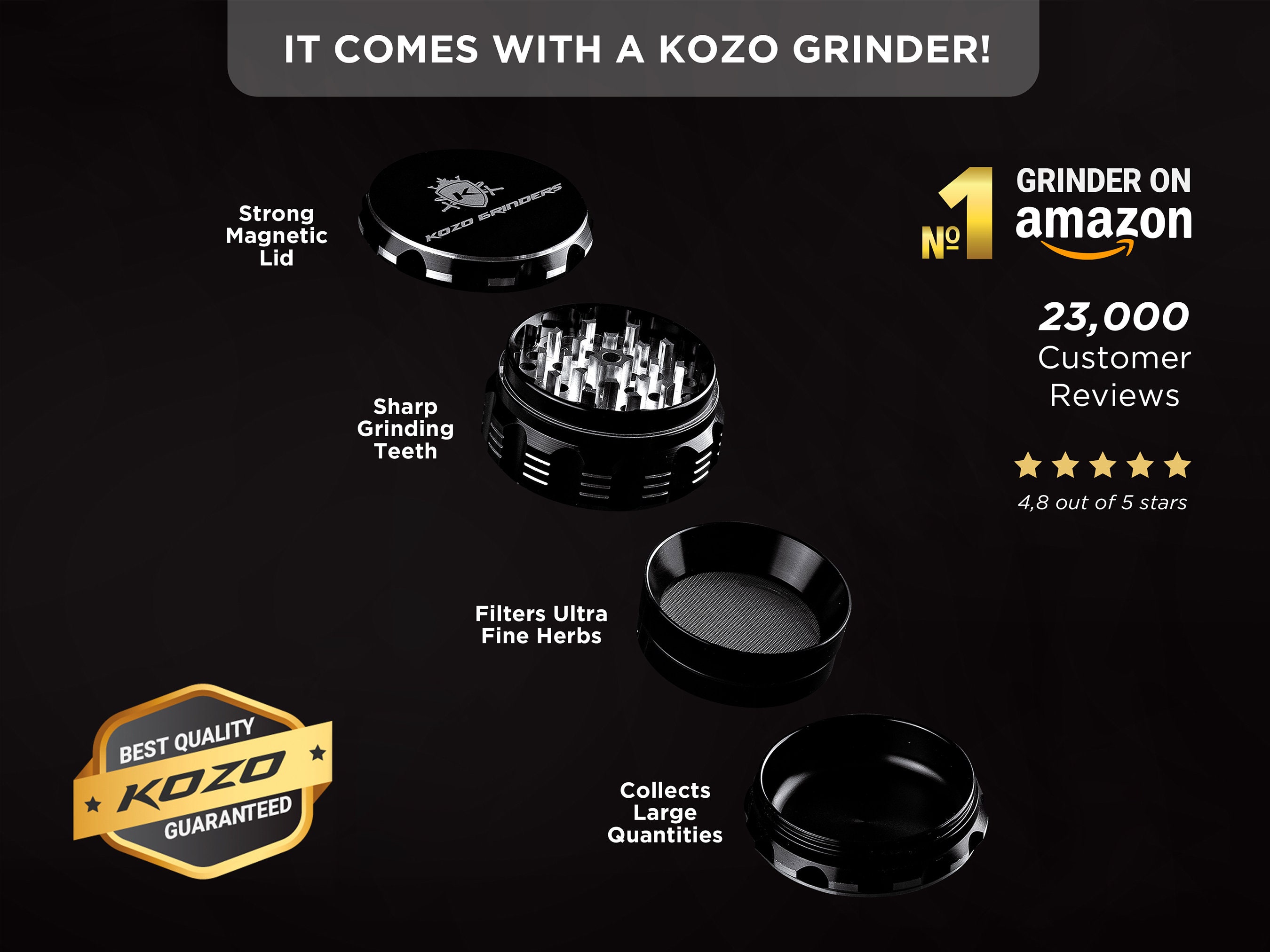 Kozo Wood Stash Box Combo Kit With Aluminum 2.5" Herb Grinder, Rolling Tray, Locking Smell Proof ...