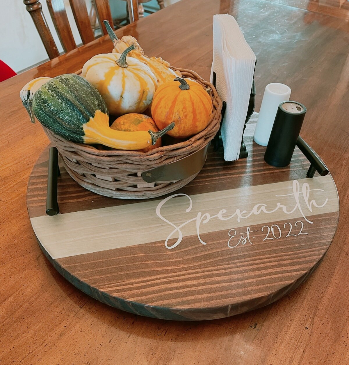 Lazy Susan Tray With Personalized Stripe Tray Turntable - Etsy