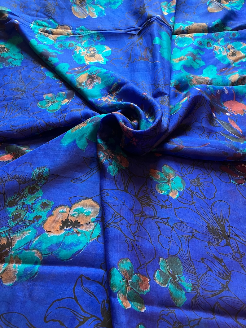 Midnight Blue Floral Silk Fabric - Etsy
