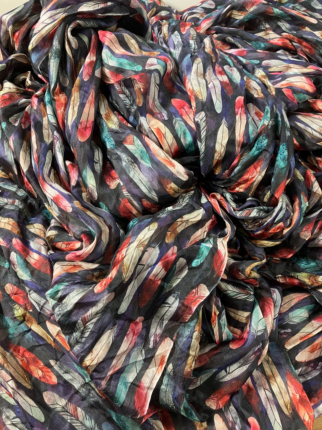 Feathers Print Pure Silk Fabric - Etsy