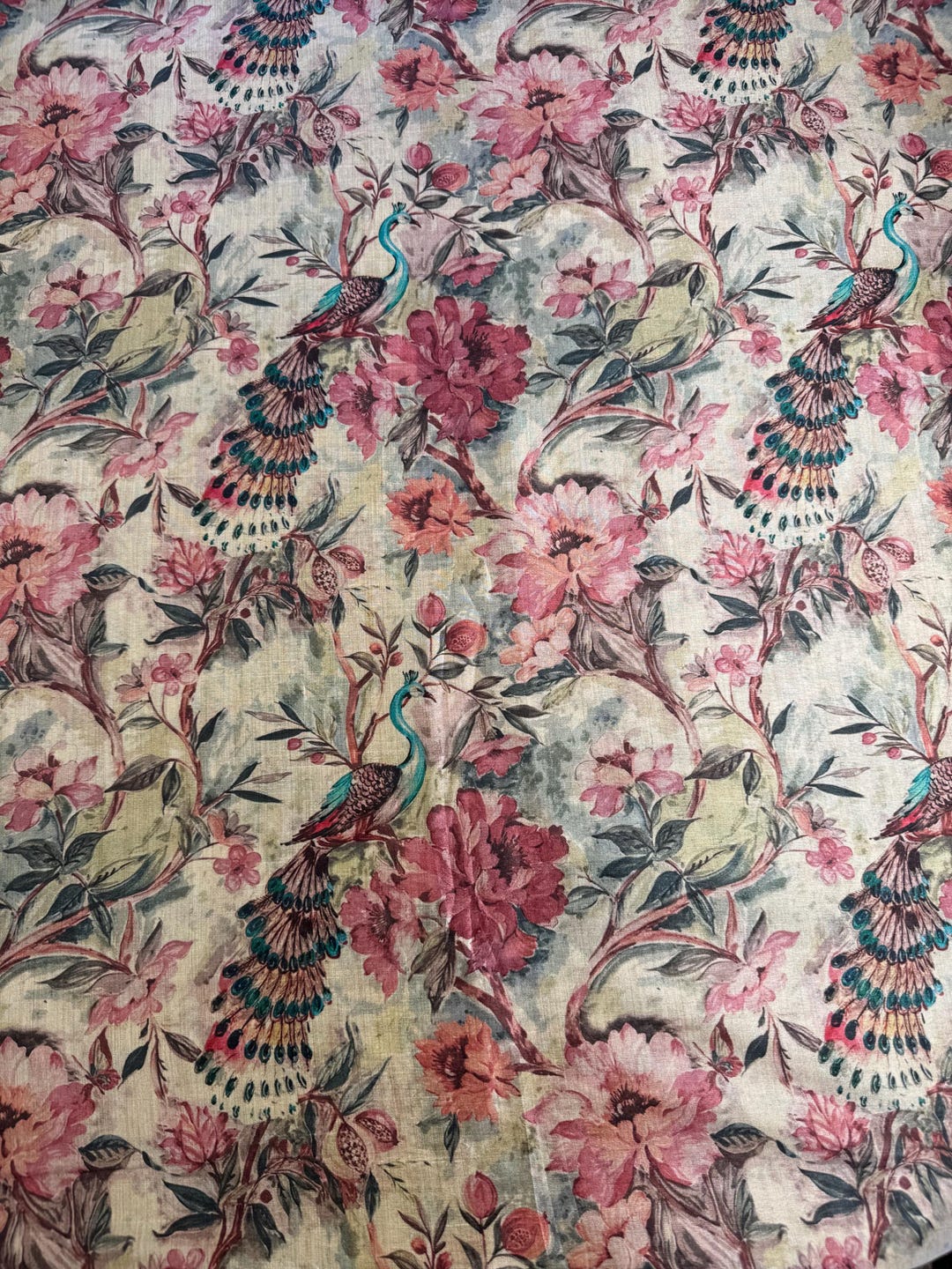 Pink Pastels Peacock Print Fabric - Etsy