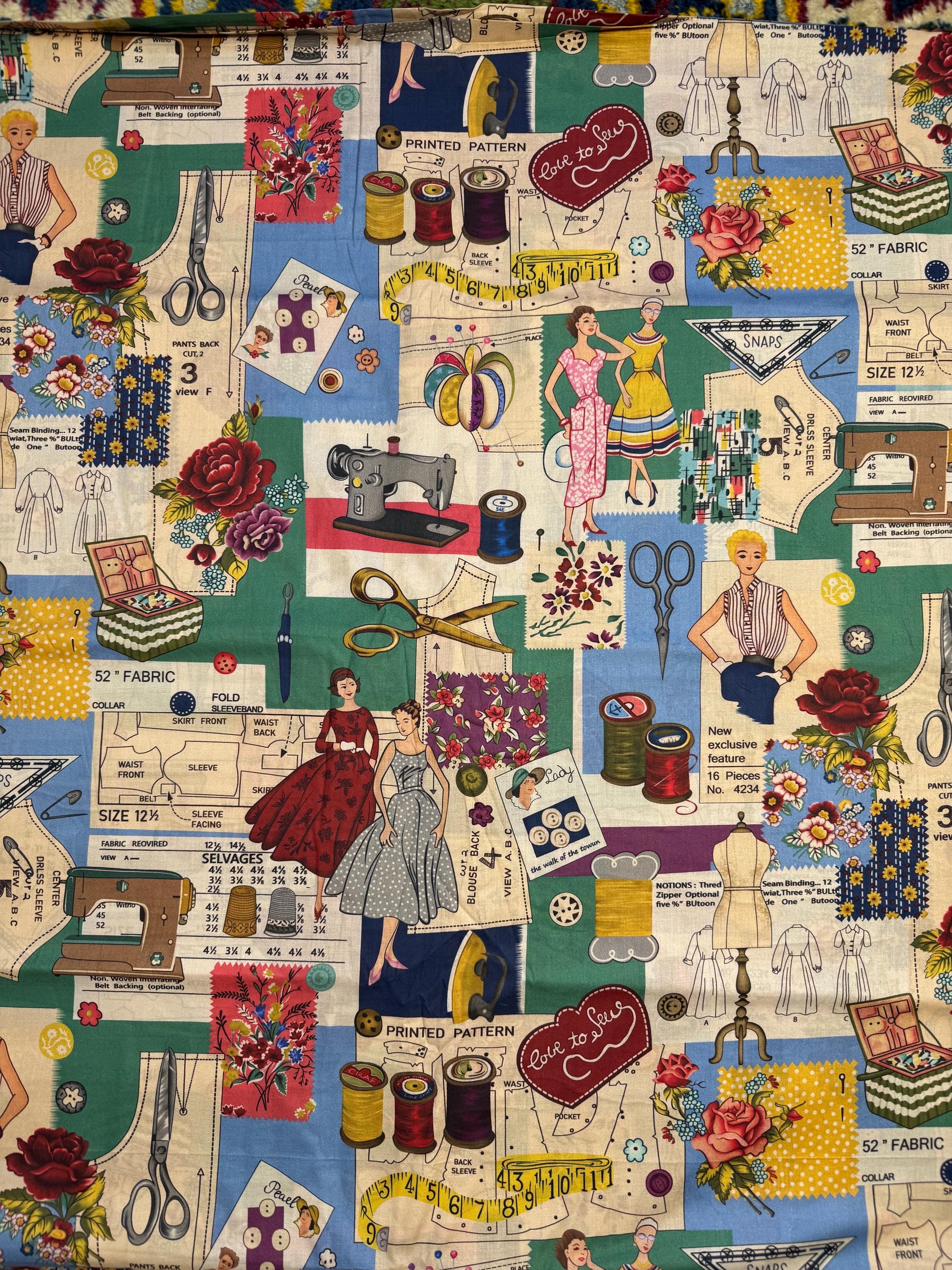 Vintage Sewing Print Cotton Fabric - Etsy