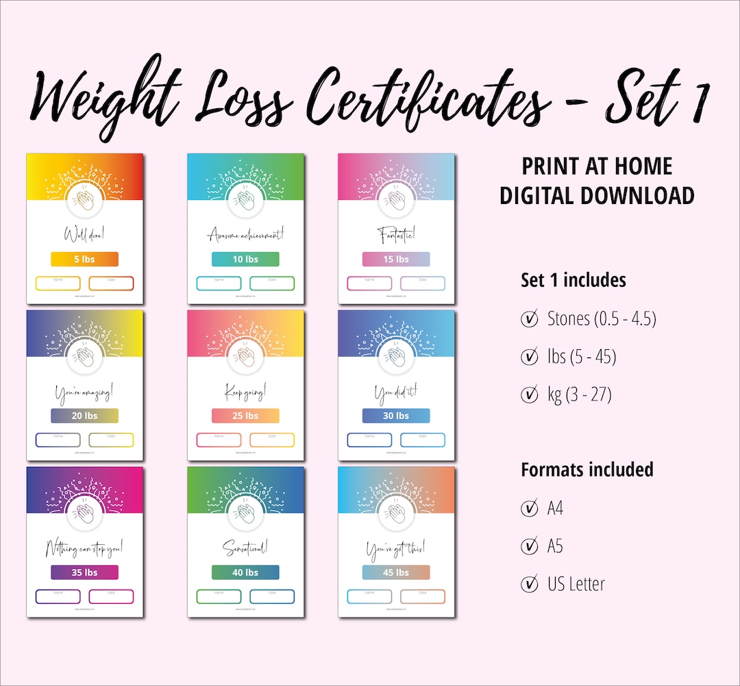 Weight Loss Certificates Set 1 Digital Download Weightloss - Etsy