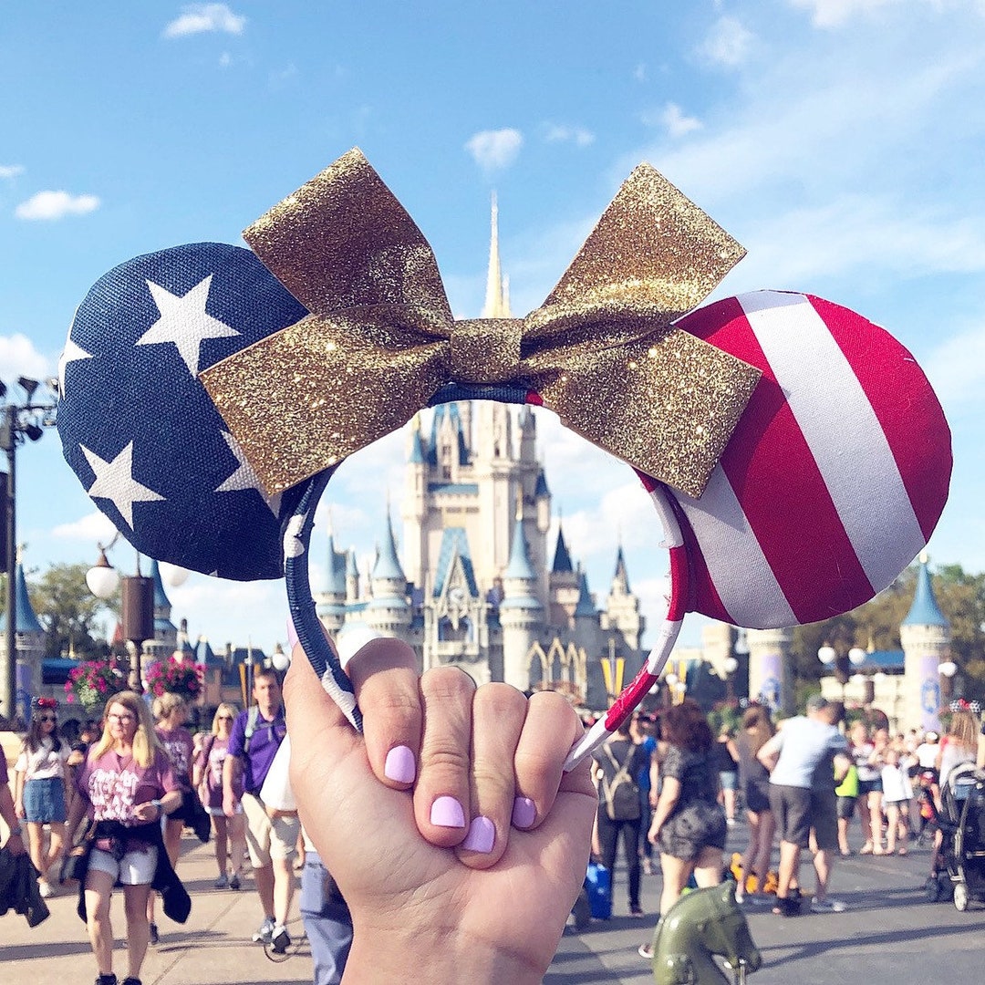 American Flag Patriotic Mickey Ears Headband L Red White and Blue - Etsy