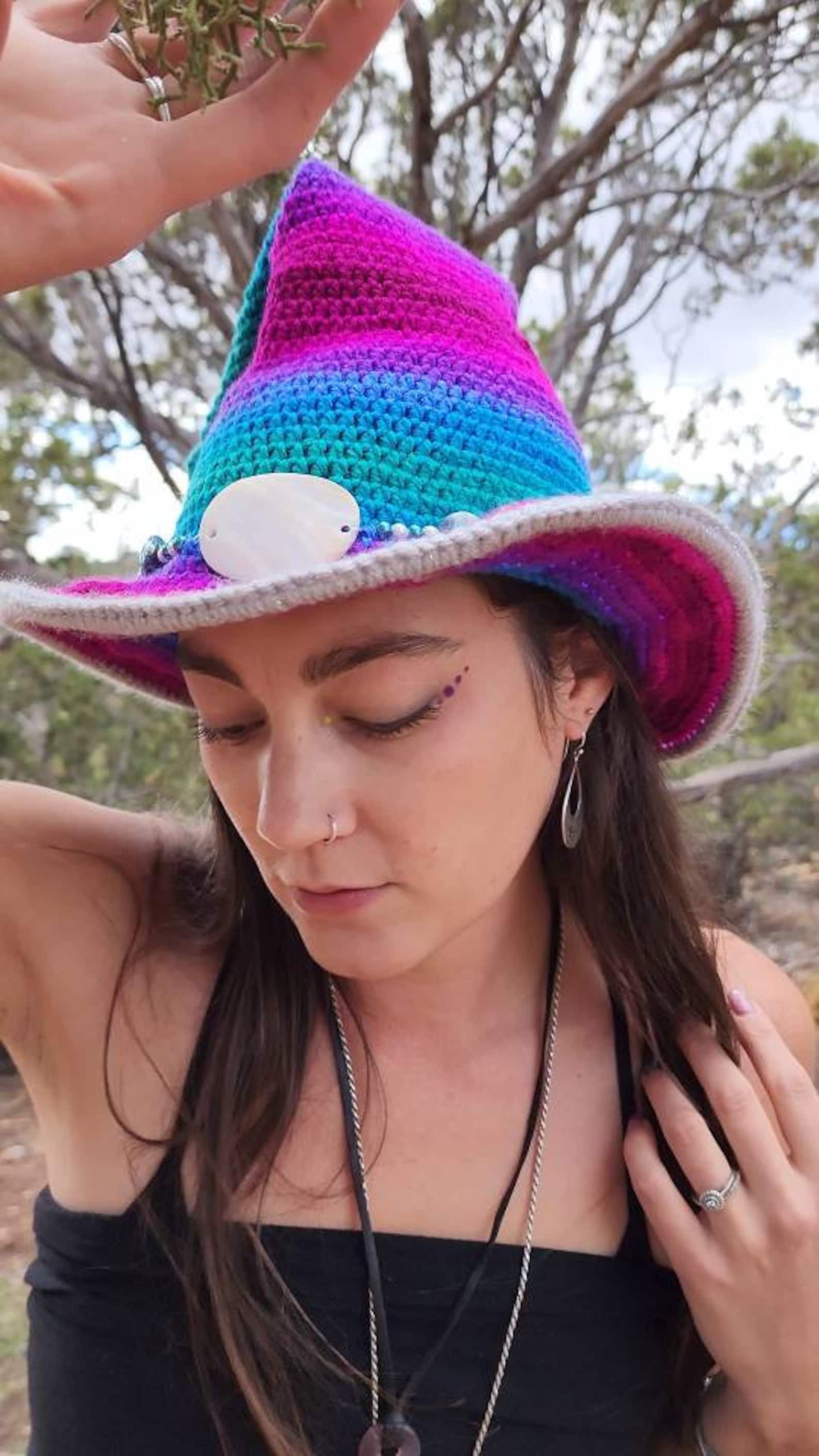 MERMAID Rainbow Floppy Witch Hat With Wire Brim, Witch Hat Costume ...