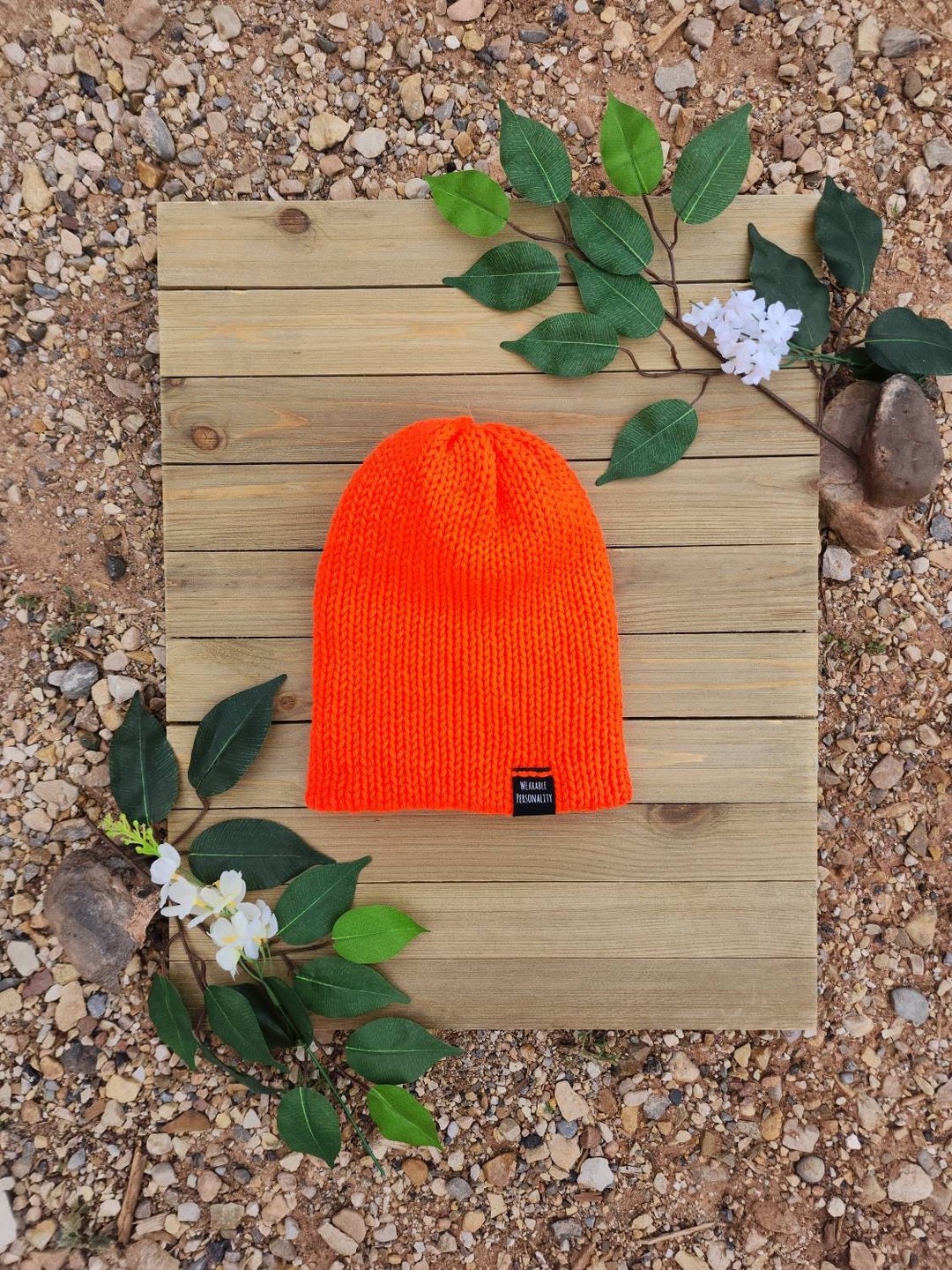 Neon Orange Knit Beanie, Orange Caution Beanie, Hot Orange Hat, Neon ...