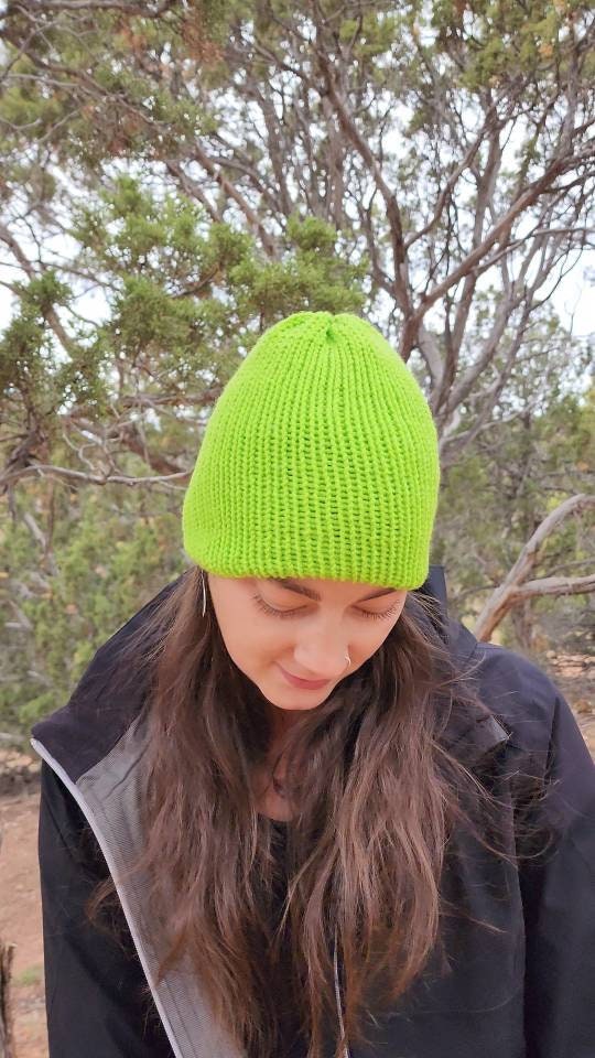 Neon Green Knit Beanie, Green Caution Beanie, Hot Green Hat, Neon Hat ...