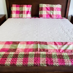 Silk Plaid and Smocking Bedspread and 2 Cushions - Etsy