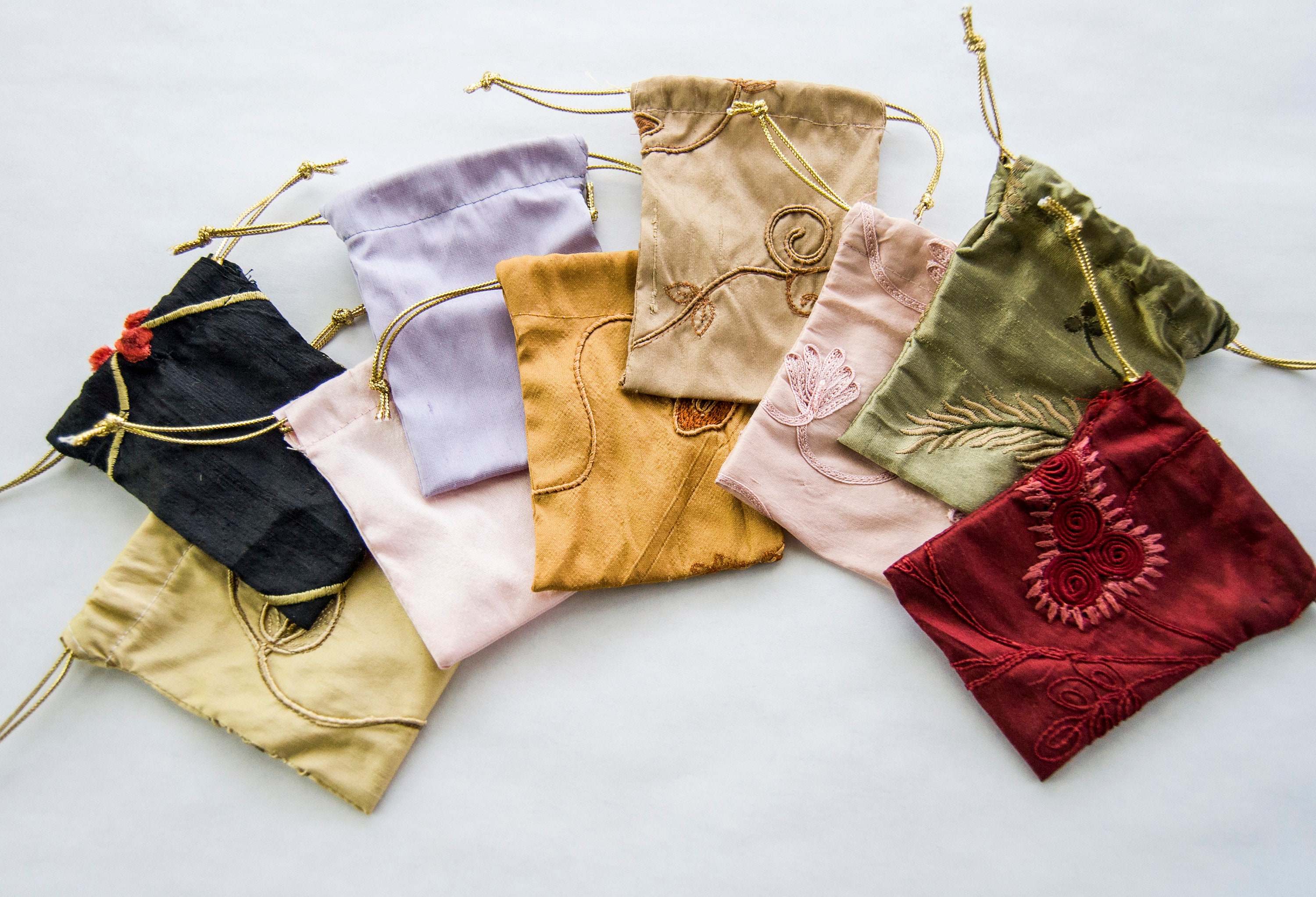Pure Silk Mini Drawstring Bags 5 Pc Set - Etsy