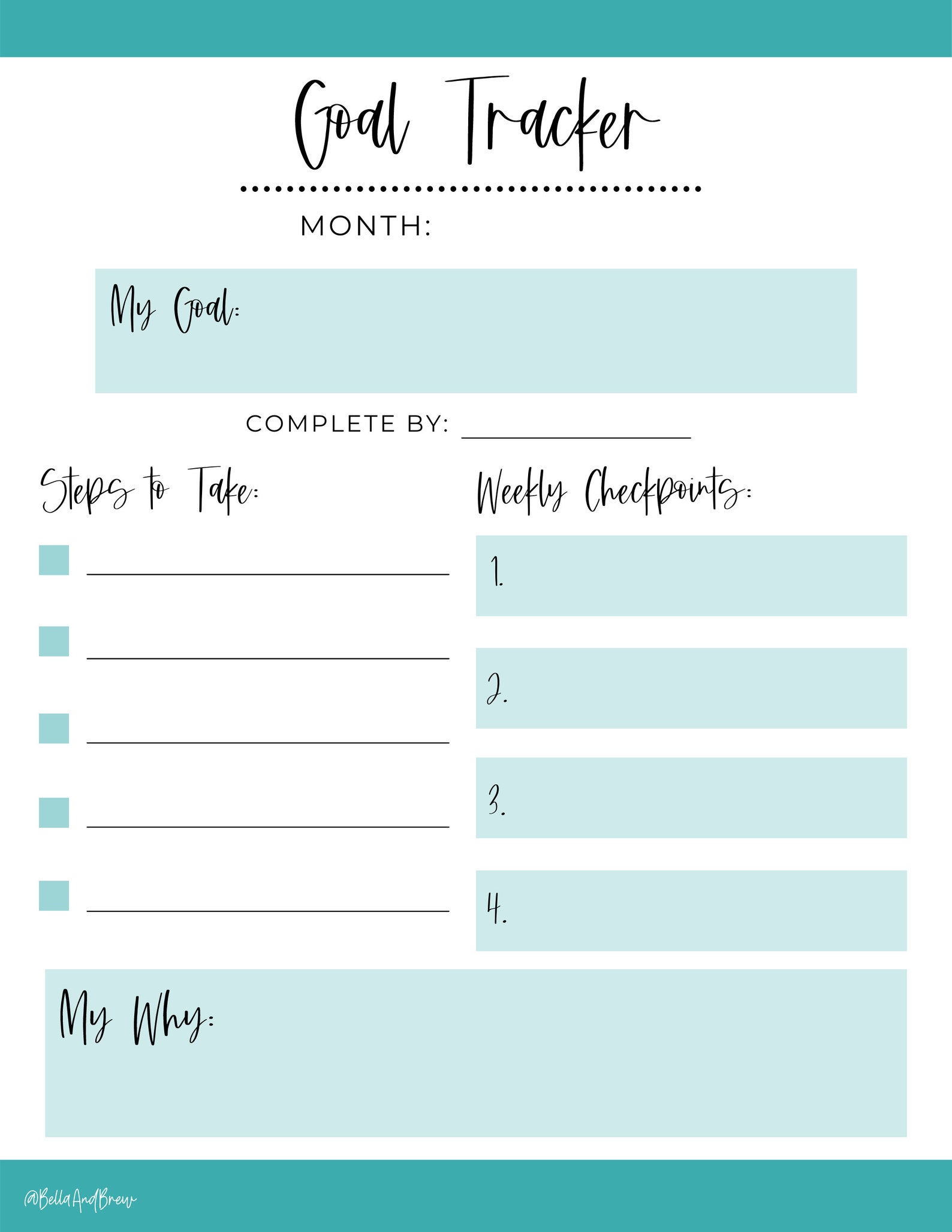 Goal Tracker Printable PDF | Aquamarine - Etsy