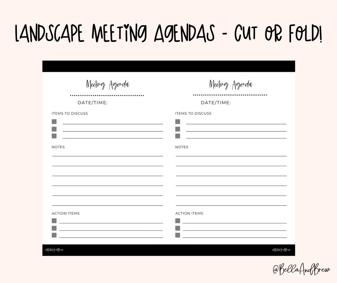 Printable Landscape Meeting Agendas, Schedule, to Do, Digital, Black ...