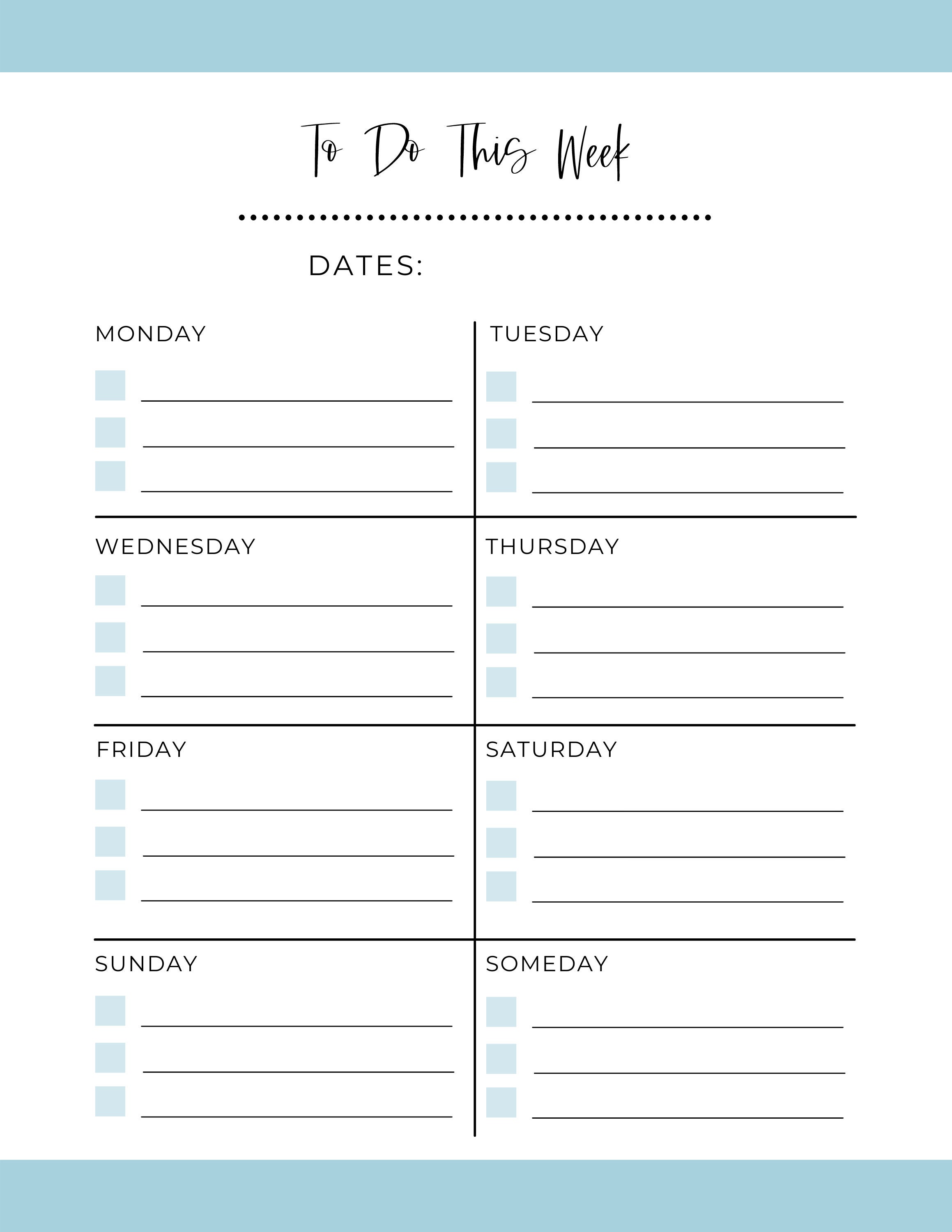 Weekly Planner Printable PDF | Light Blue - Etsy