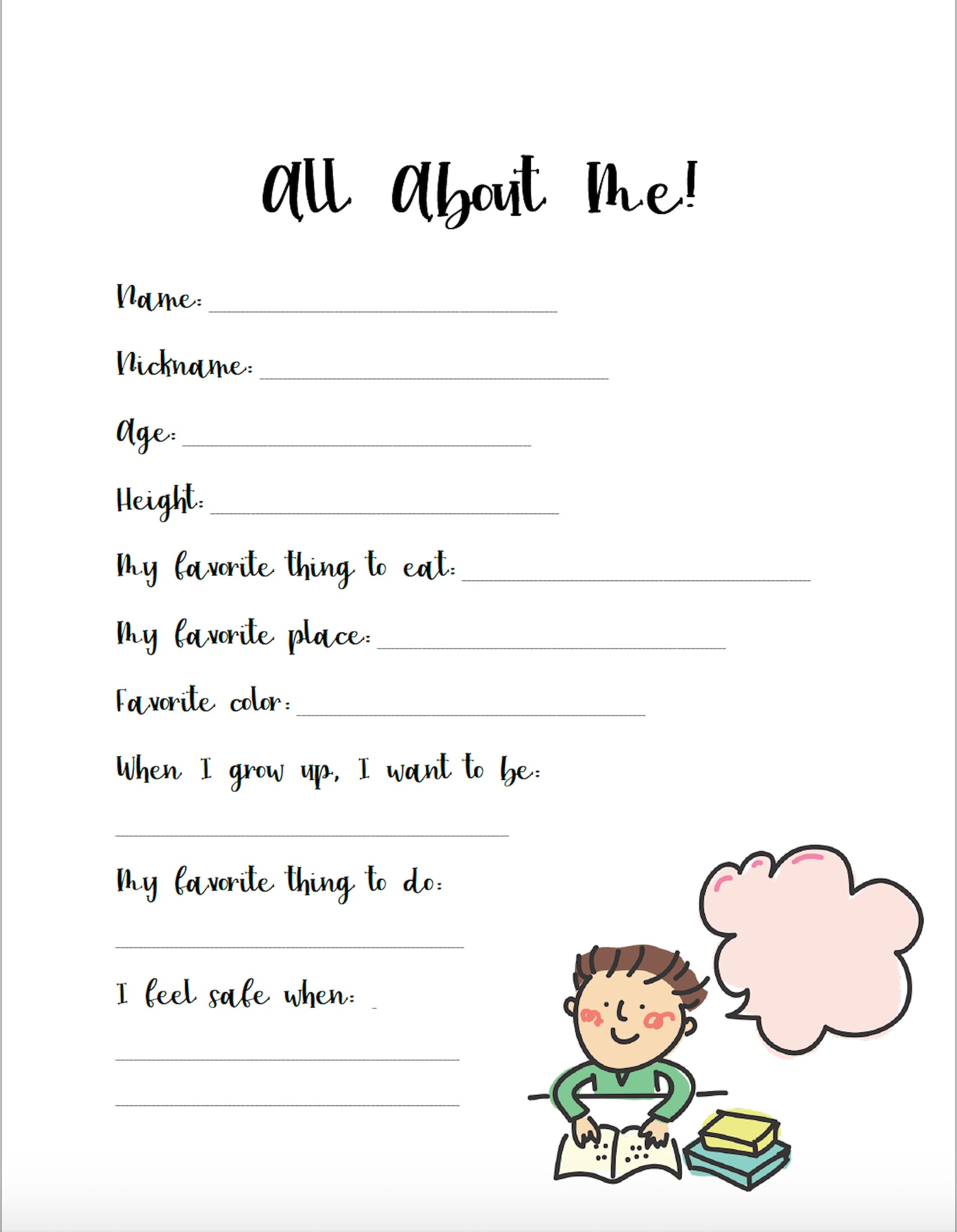 Printable All About Me Worksheet, Student Worksheet, PDF - Etsy