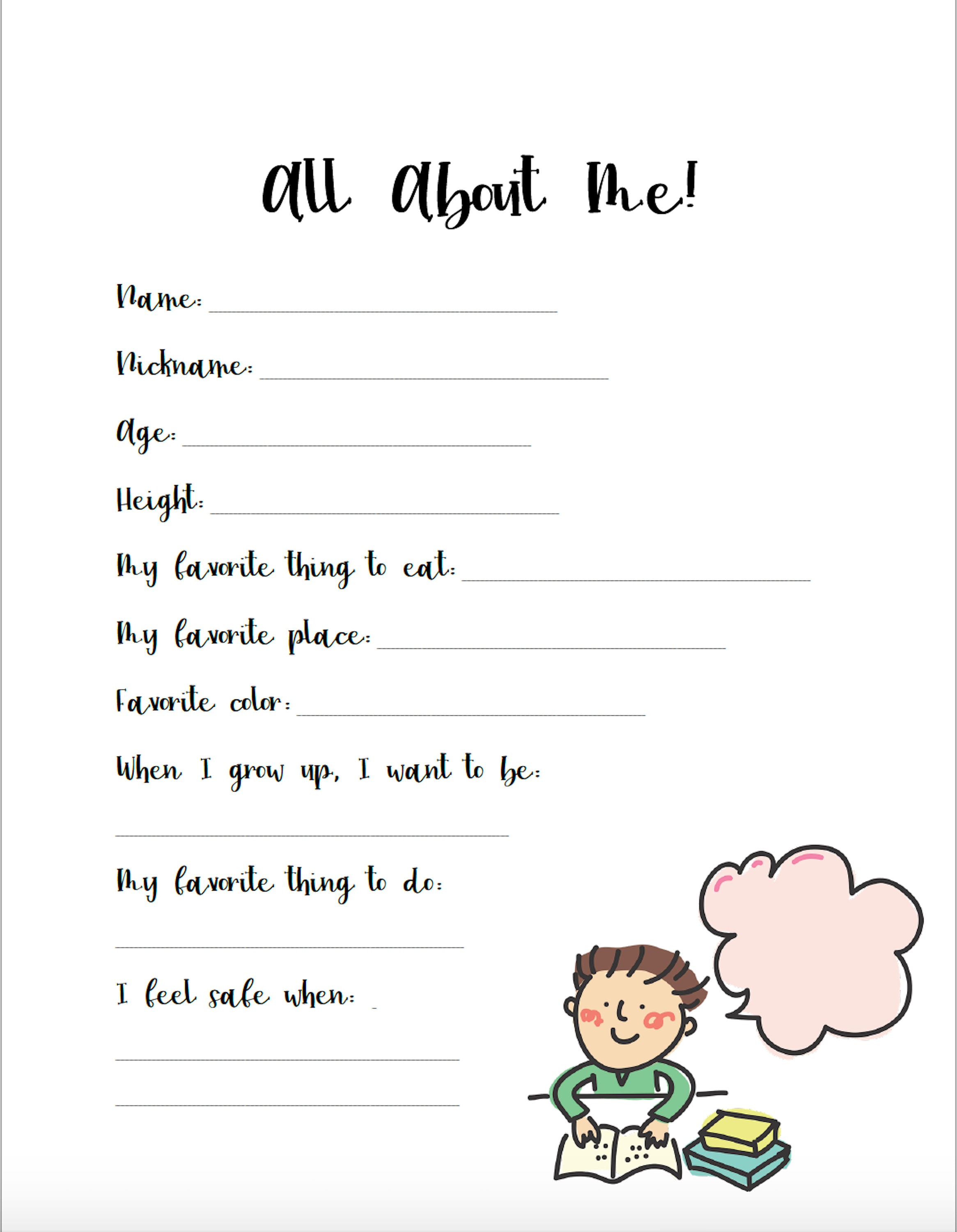 Printable All About Me Worksheet, Student Worksheet, PDF - Etsy