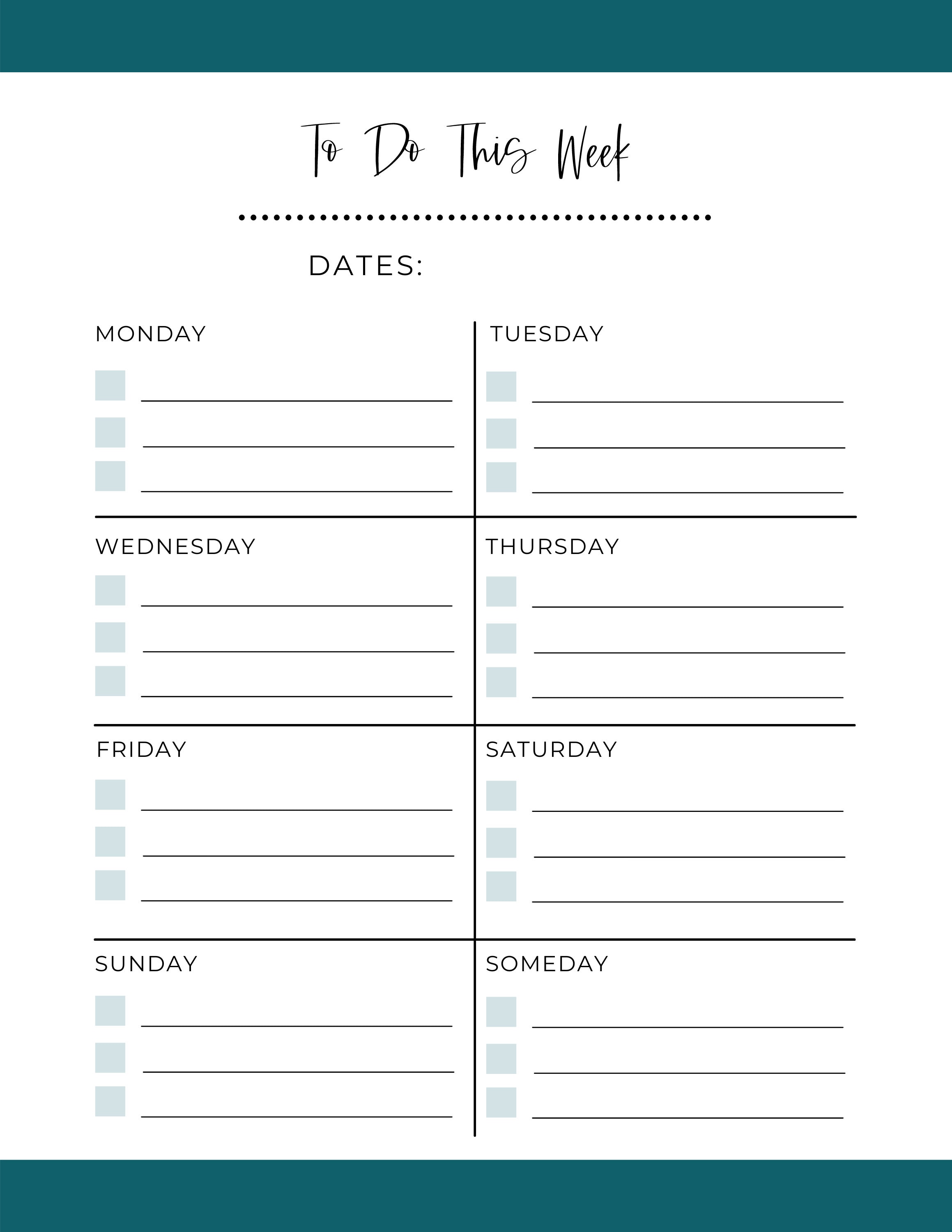 Weekly Planner Printable PDF Dark Green - Etsy