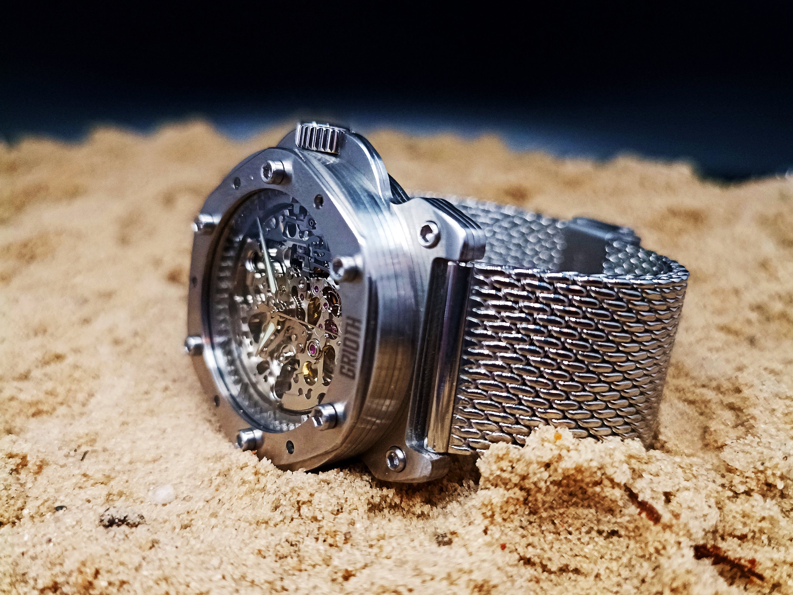 Unusual Watch for Man. Mechanical Automatic Skeleton Movement. Silver ...