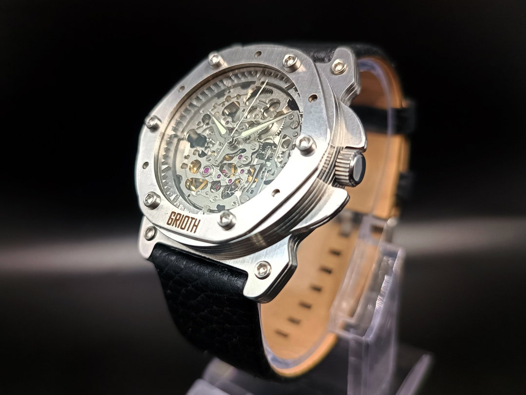 Unusual Watch for Man. Mechanical Automatic Skeleton Movement. Black ...