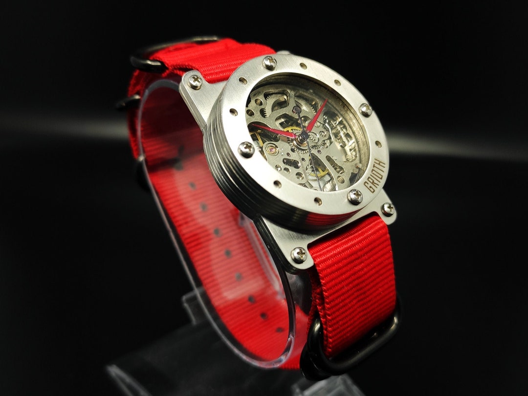Mechanical Red Watch for Ladies 36mm. Unique Birthday Gift. Industrial ...