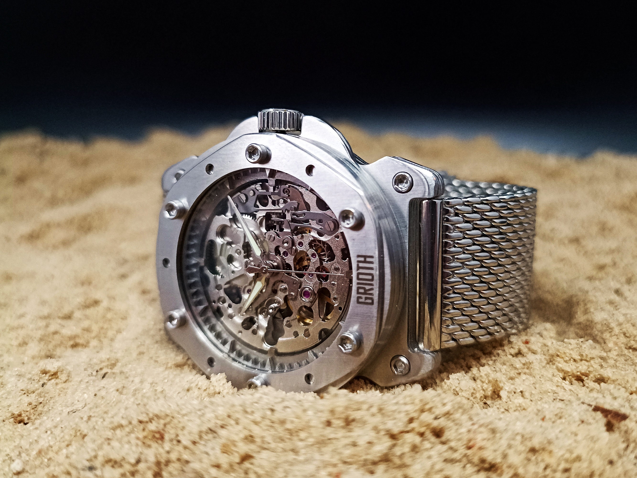 Unusual Watch for Man. Mechanical Automatic Skeleton Movement. Silver ...