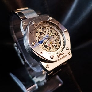 Big Custom Mens Watch. XL Diam 45mm Mechanical Automatic Skeleton ...