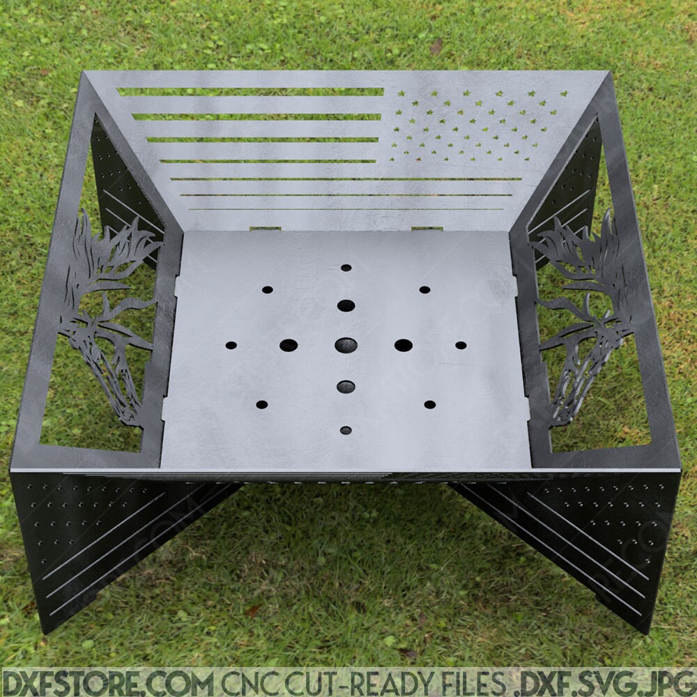 Fire Pit USA Flag and Horse Head White Mountain Fire Pit 36" L X 36" W ...