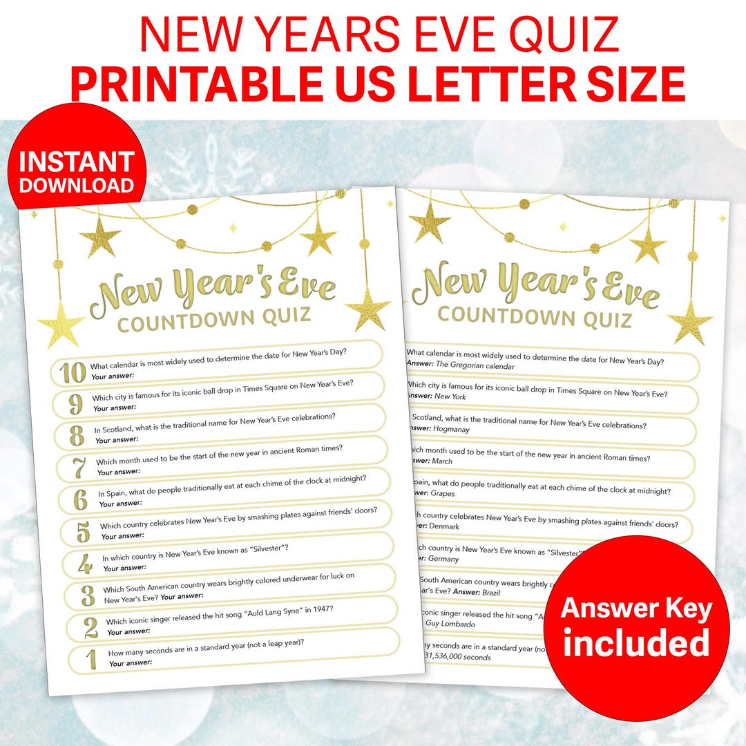 New Year's Eve Countdown Quiz: Printable Party Game (PDF) - Etsy