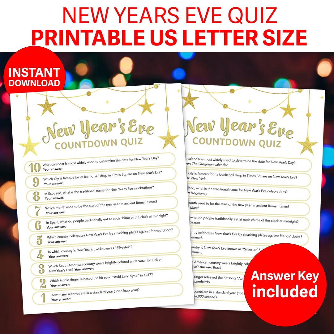 New Year's Eve Countdown Quiz: Printable Party Game (PDF) - Etsy Australia