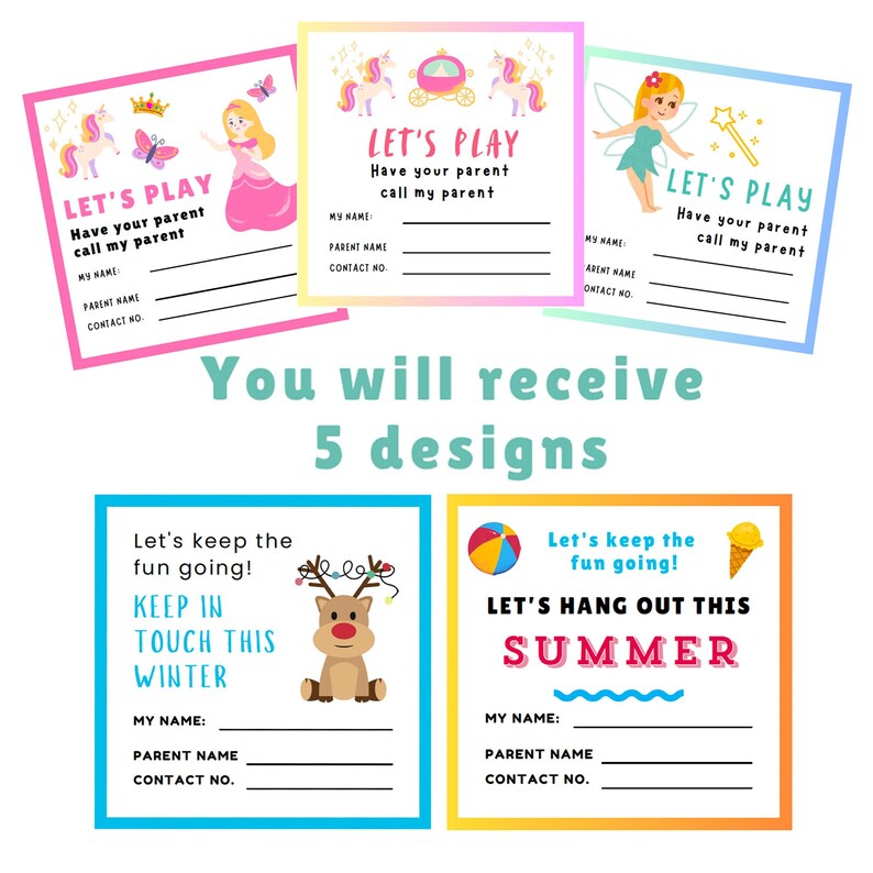 Printable Let's Play Kids Playdate Calling Cards - Etsy