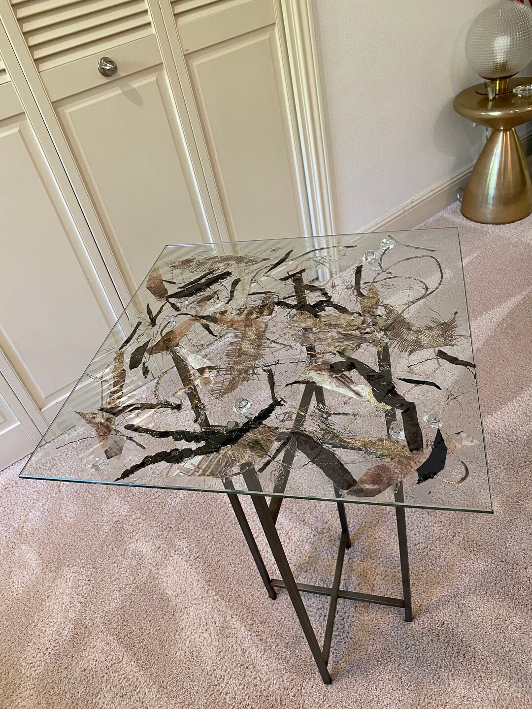 Mixed-media Square Glass Table Top; Reclaimed Content (stand Not ...