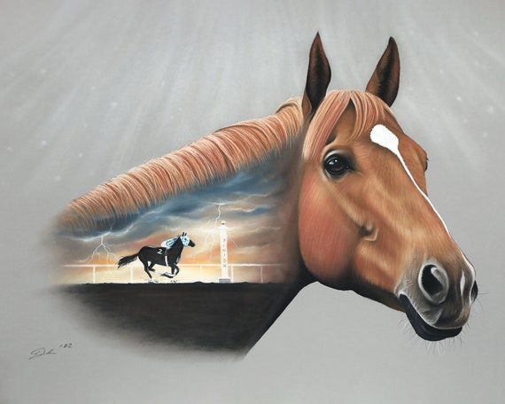 Secretariat ORIGINAL Drawing Hand Drawn Horse Portrait - Etsy