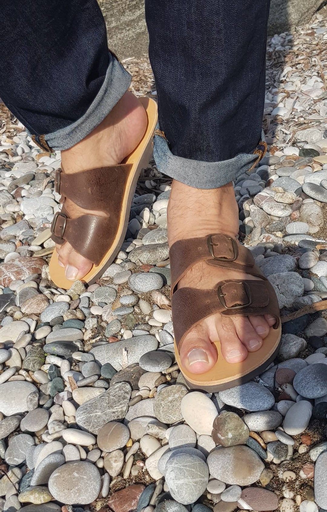 Handmade Leather Double Buckle Sandals: Ancient Greek Style - Etsy