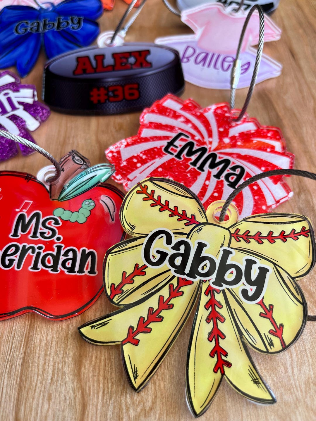 Personalized Girls Sports Bag Tag - Custom Name Tag With Bow - Cheer ...
