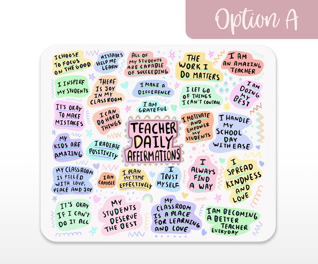 Teacher Daily Affirmations, Personalized Mouse Pad, Office Decor, Desk ...