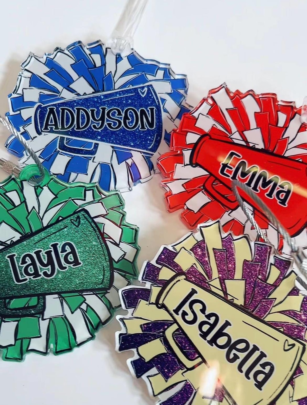 Personalized Pom Pom Bag Tag - Custom Name Tag for Backpacks, Cheer ...