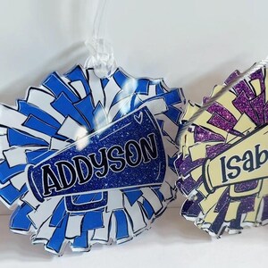 Personalized Pom Pom Bag Tag - Custom Name Tag for Backpacks, Cheer ...