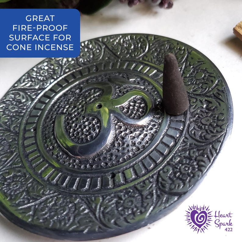 Om Aluminum Incense Cone and Stick Burner | 4.75" | Smudge Stick Rest ...