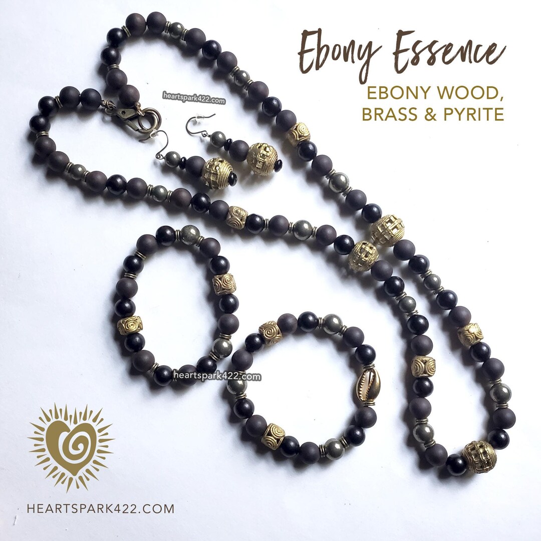 Ebony Essence Jewelry Set | Pyrite, Ebony Wood & Brass | Grounding ...