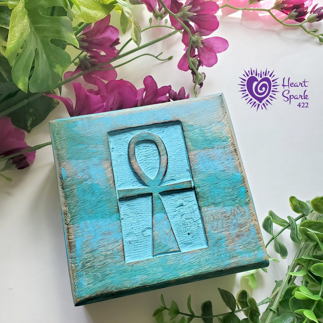 Wooden Ankh Box • Haint Blue | Stash Box, Trinket Box, Jewelry Box ...