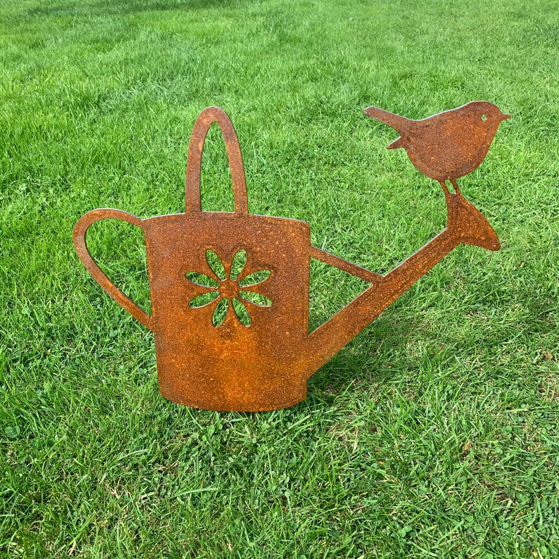 Rusty Robin on a watering can Robin Garden Decor Metal | Etsy