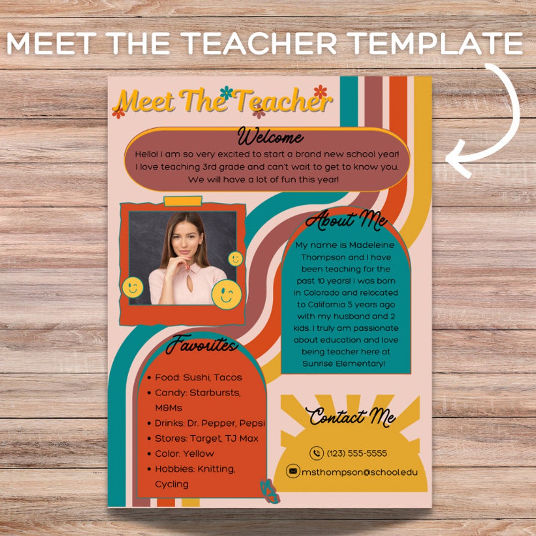 Groovy Meet the Teacher Template Printable Groovy Retro Classroom ...