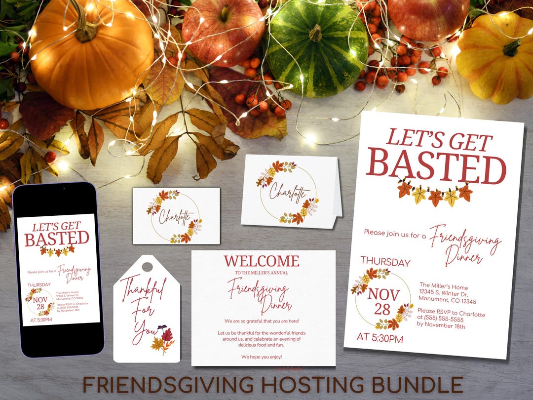 Friendsgiving Dinner Invitation Template, Thanksgiving Hosting Bundle ...