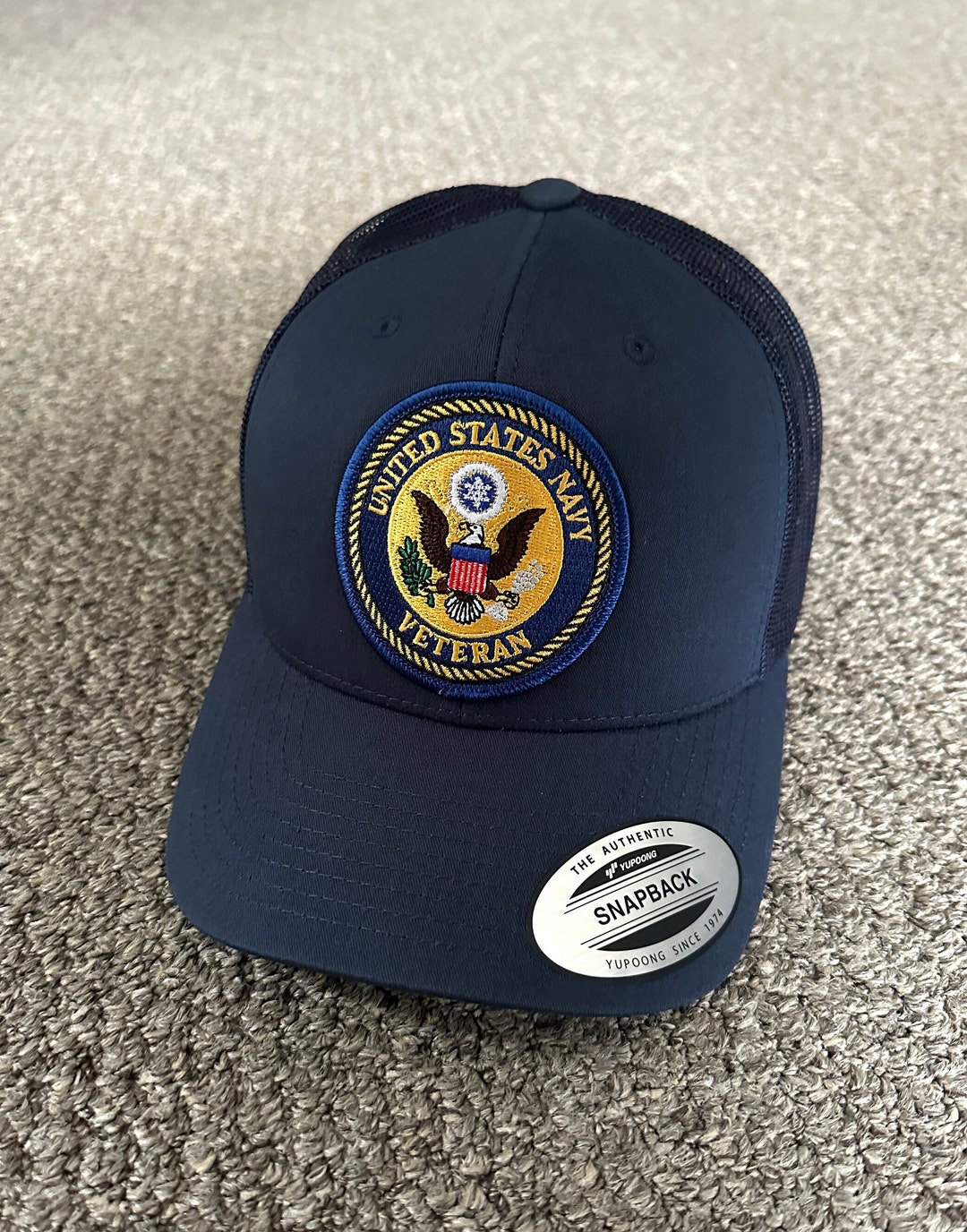 US Navy Veteran Hat Trucker Mesh Snapback Cap Individually Handcrafted ...