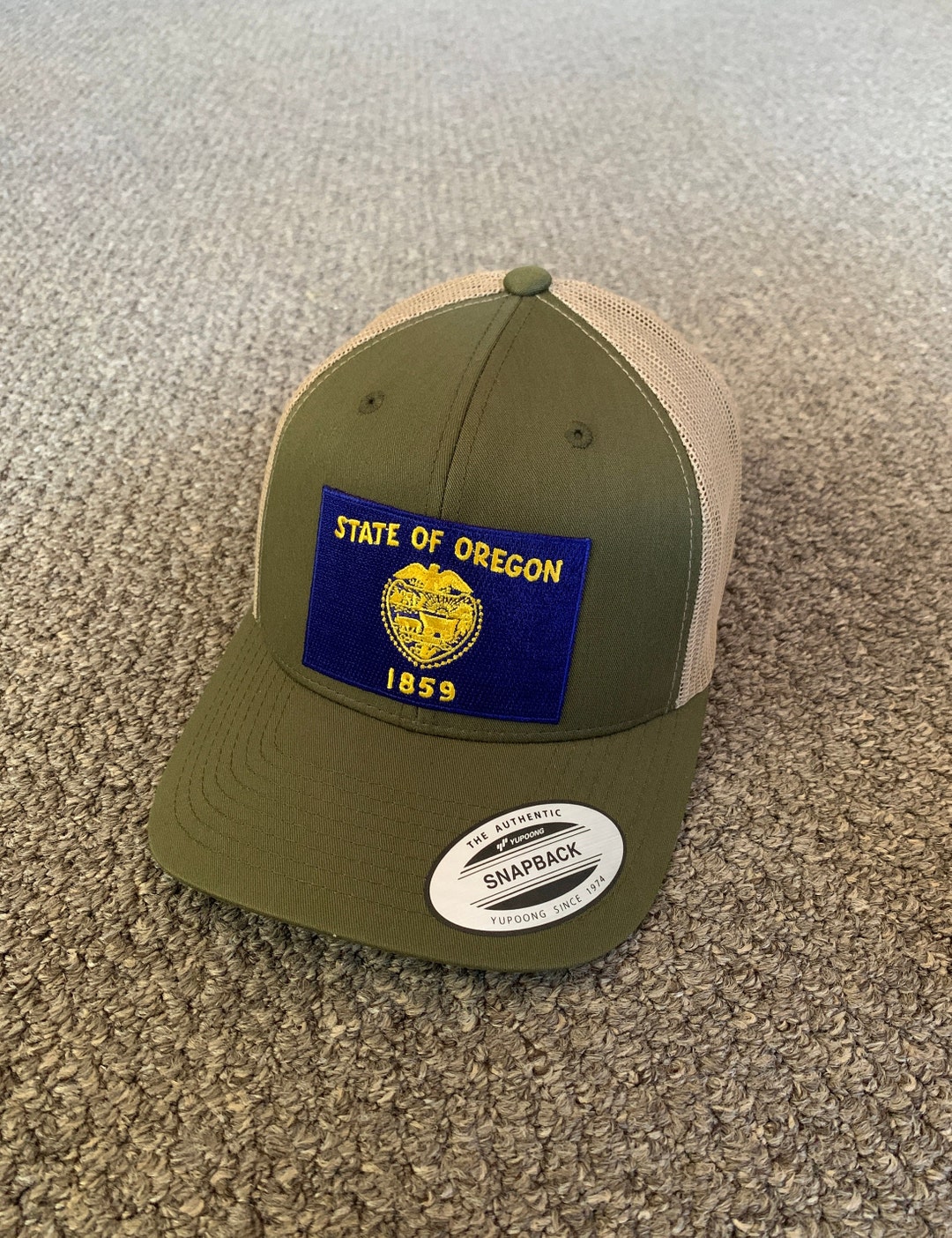 State of OREGON Flag Hat Snapback American Trucker Mesh Cap Hancrafted ...