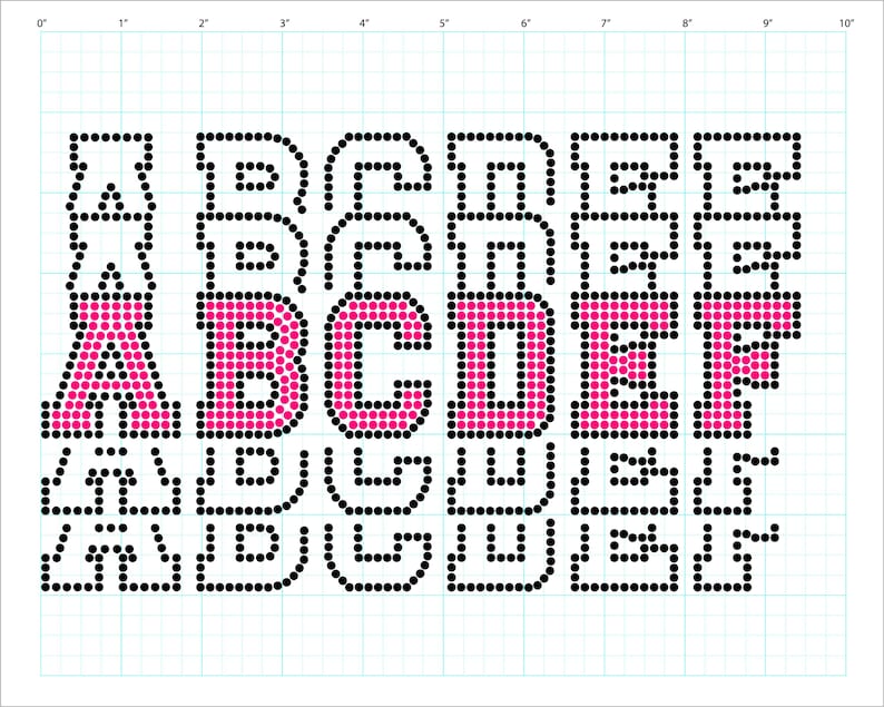 Typeable Rhinestone Font: Stacked Alphabet Template (2 Color, Single ...