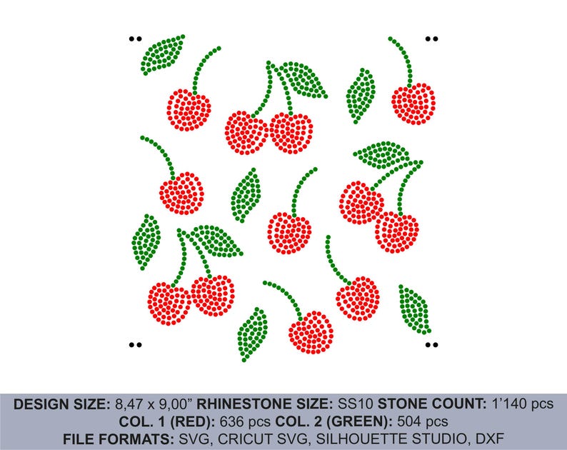 Cherry Rhinestone Template: Repeatable Fruit Design (digital Download ...