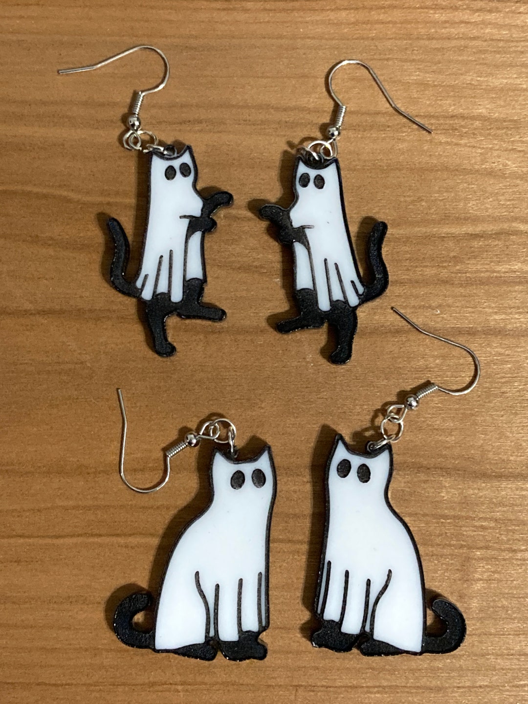 Spooky Ghost Cat Earrings 2 Styles - Etsy