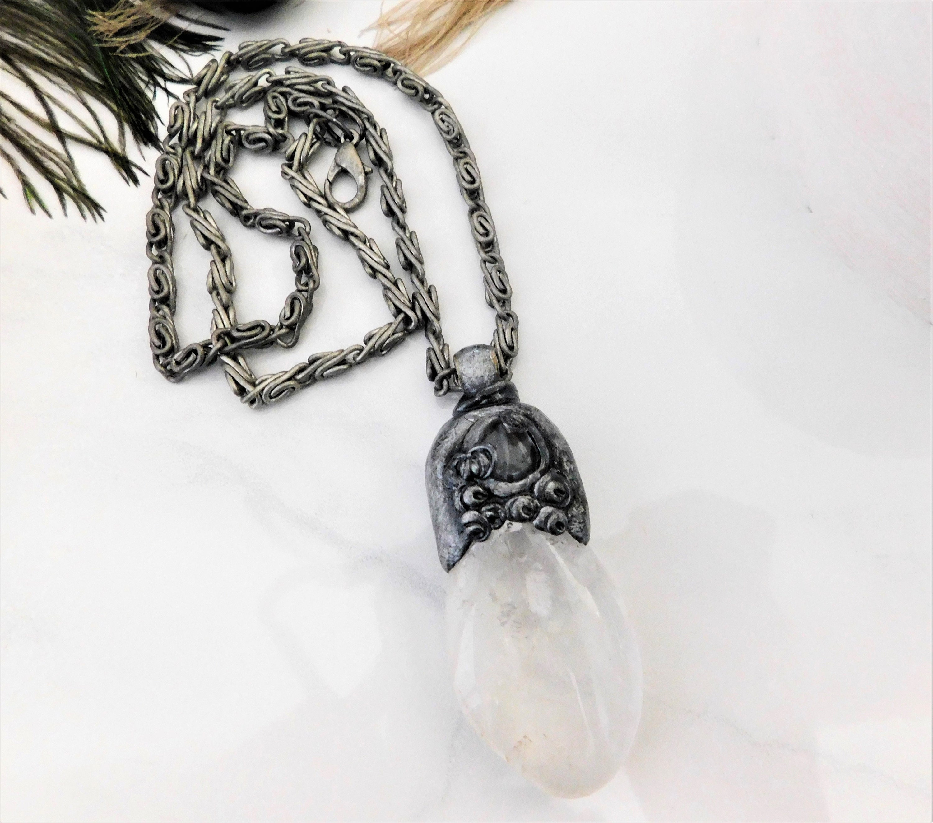 Colgante de cristal de cuarzo claro, collar de cristal, collar de ...