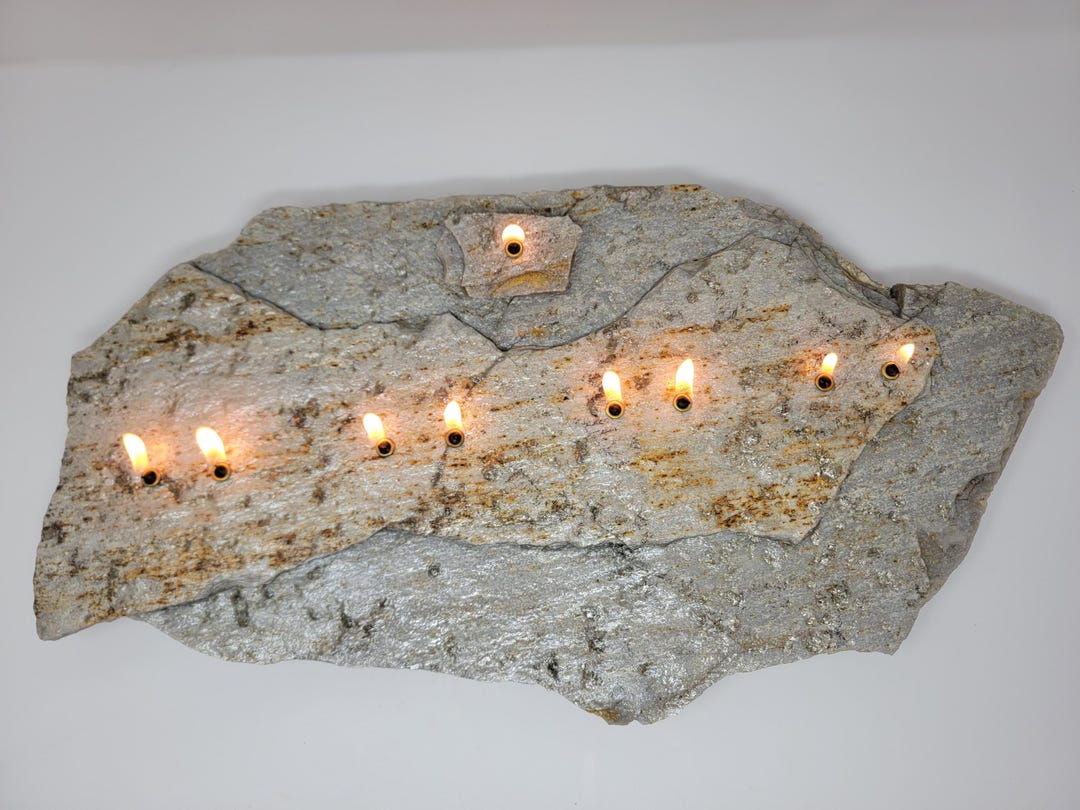 Handmade Slate Stone Menorah: Nine Branch Hanukkah Oil Lamp - Etsy