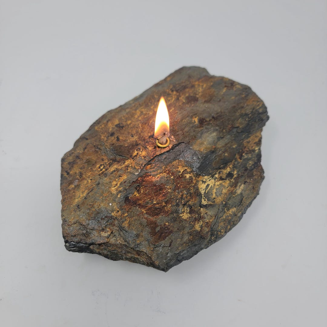 Slate Rock Candle: Natural Stone Oil Lamp, Refillable/scented - Etsy