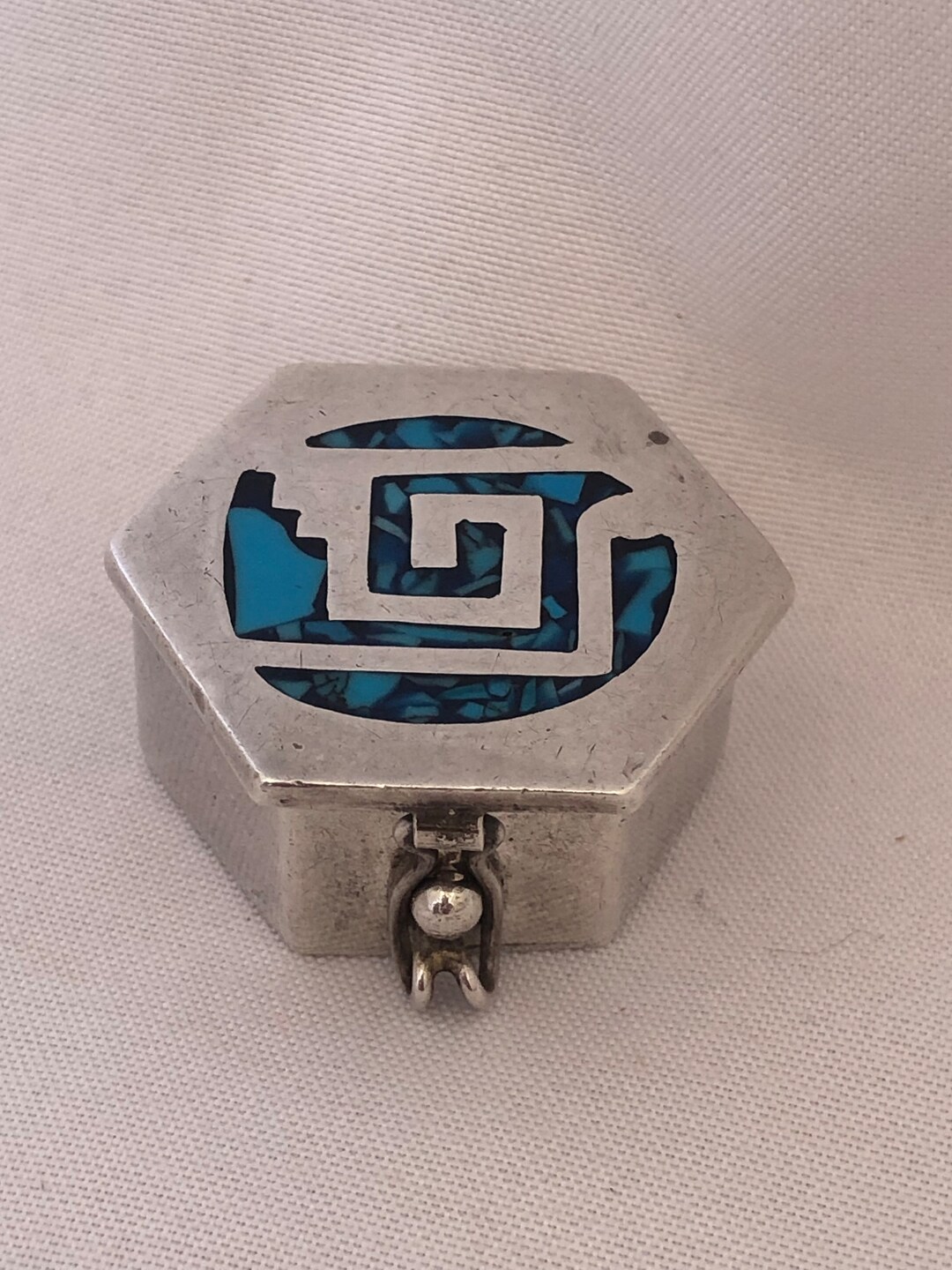 Vintage Taxco Mexico Sterling Silver Turquoise Pill Box Hexagon - Etsy